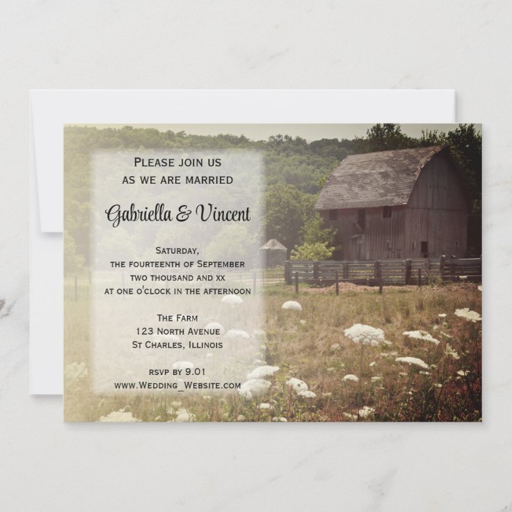 Weathered Rustic Barn Country Wedding Invitation | Zazzle