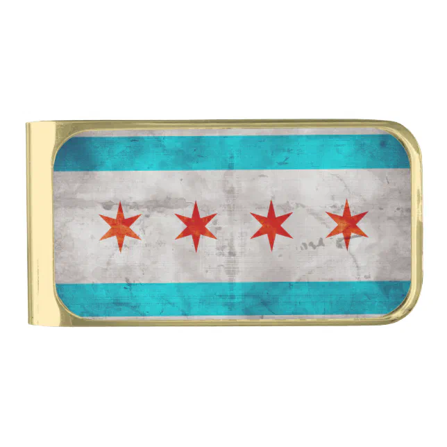 Weathered Vintage Chicago State Flag Gold Finish Money Clip | Zazzle