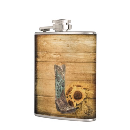 Weathered Western Country sunflower cowboy boot Flask | Zazzle
