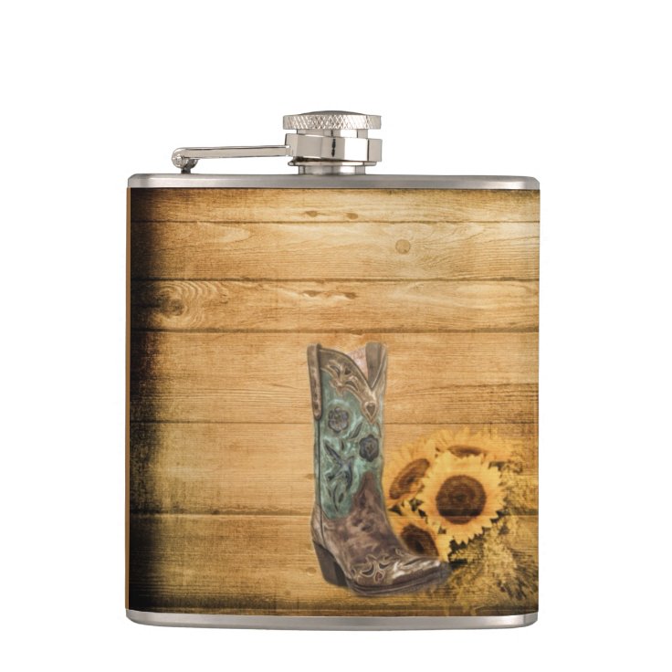 Weathered Western Country sunflower cowboy boot Flask | Zazzle