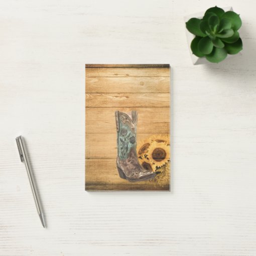 Weathered Western Country sunflower cowboy boot Post-it Notes | Zazzle