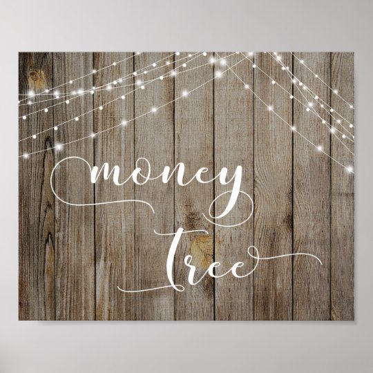Weathered Wood and Lights Wedding Money Tree Sign | Zazzle.com