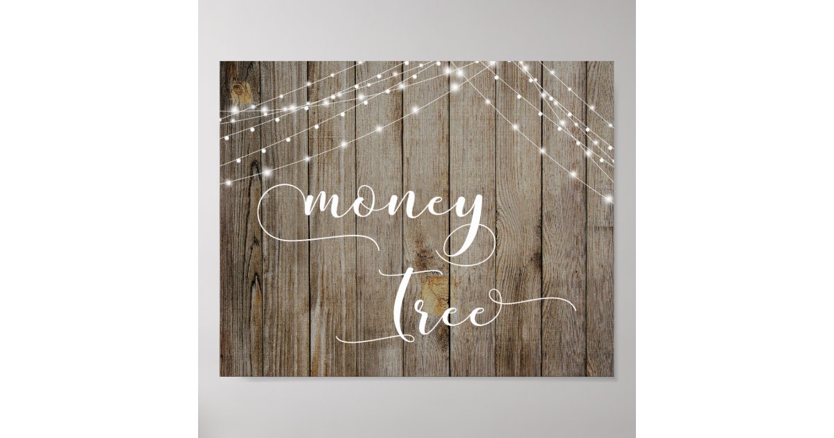 Weathered Wood and Lights Wedding Money Tree Sign | Zazzle