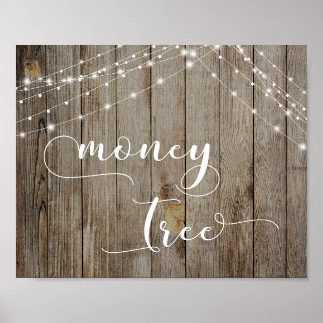 Weathered Wood and Lights Wedding Money Tree Sign | Zazzle