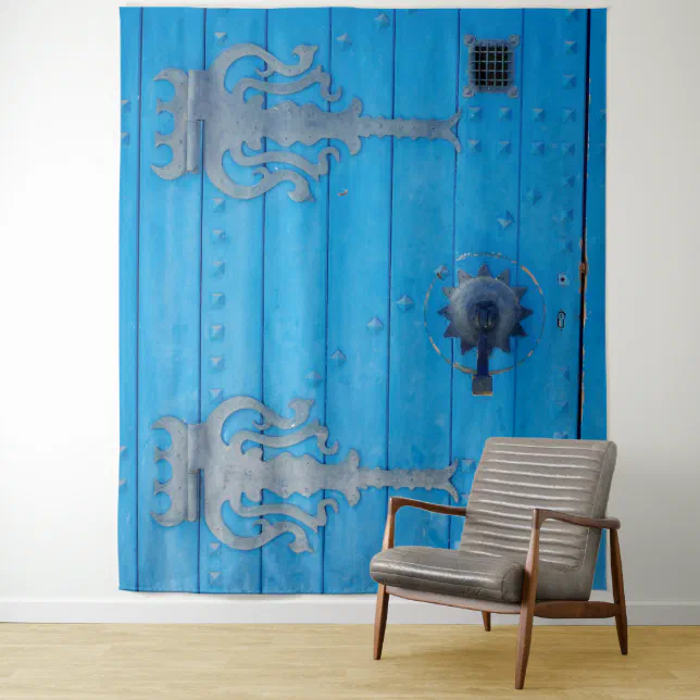 Weathered Wood Bright Blue Door Backdrop Tunisia | Zazzle