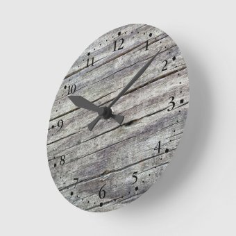 Weathered Wood Planks Texture Pattern Clockface 1 Round Clock | Zazzle