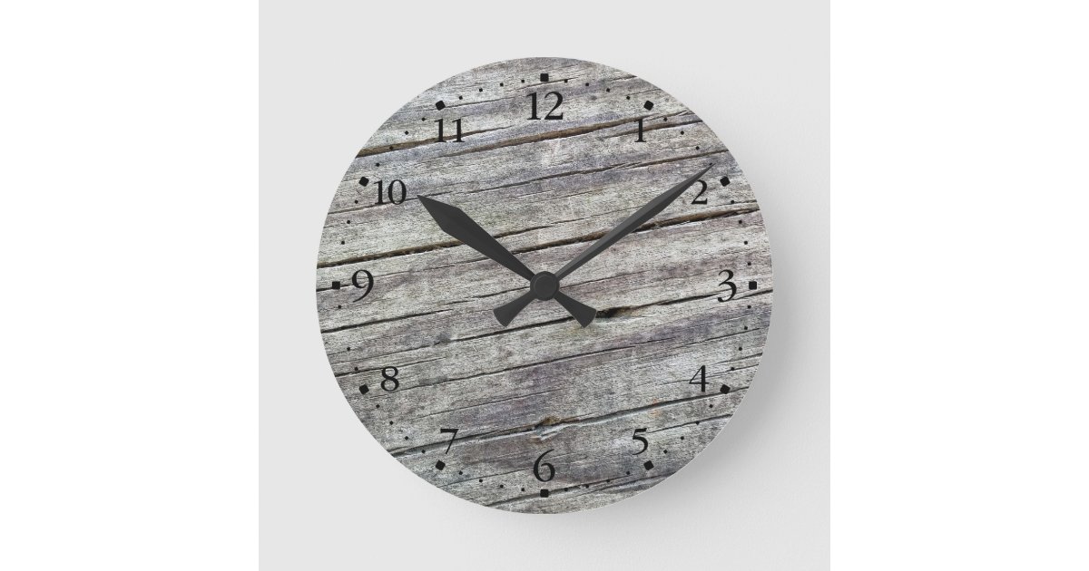 Weathered Wood Planks Texture Pattern Clockface 1 Round Clock | Zazzle