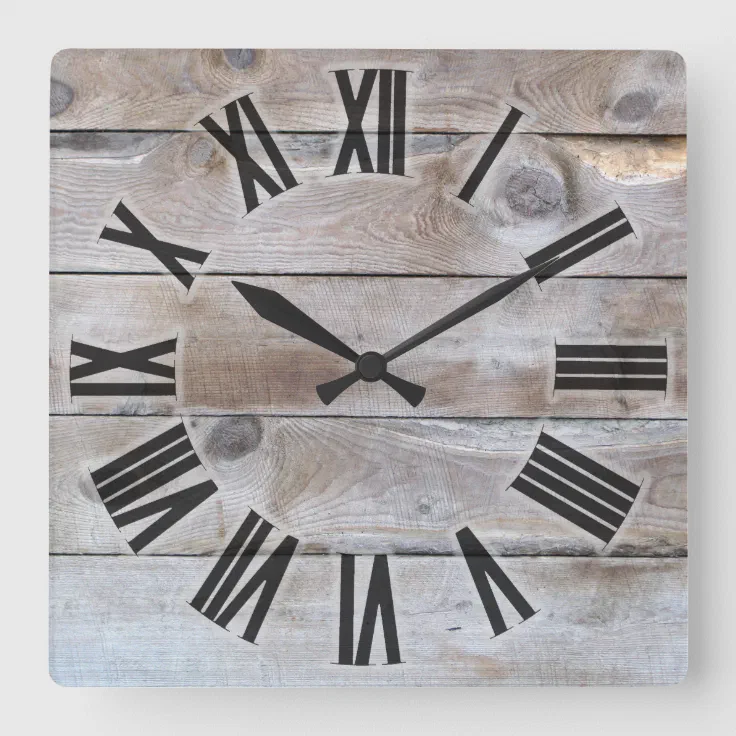 Weathered wood square wall clock | Zazzle