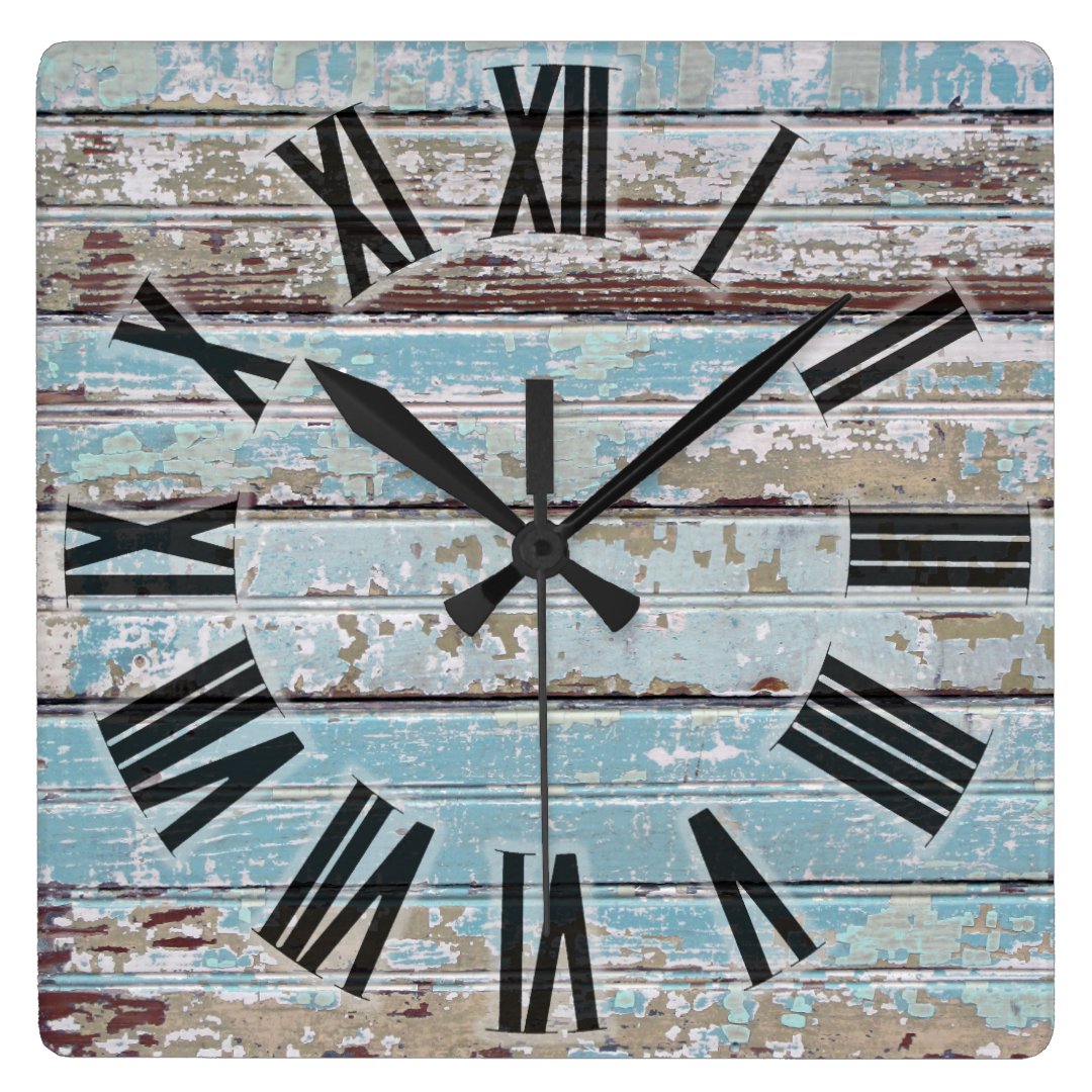 Weathered wood square wall clock | Zazzle