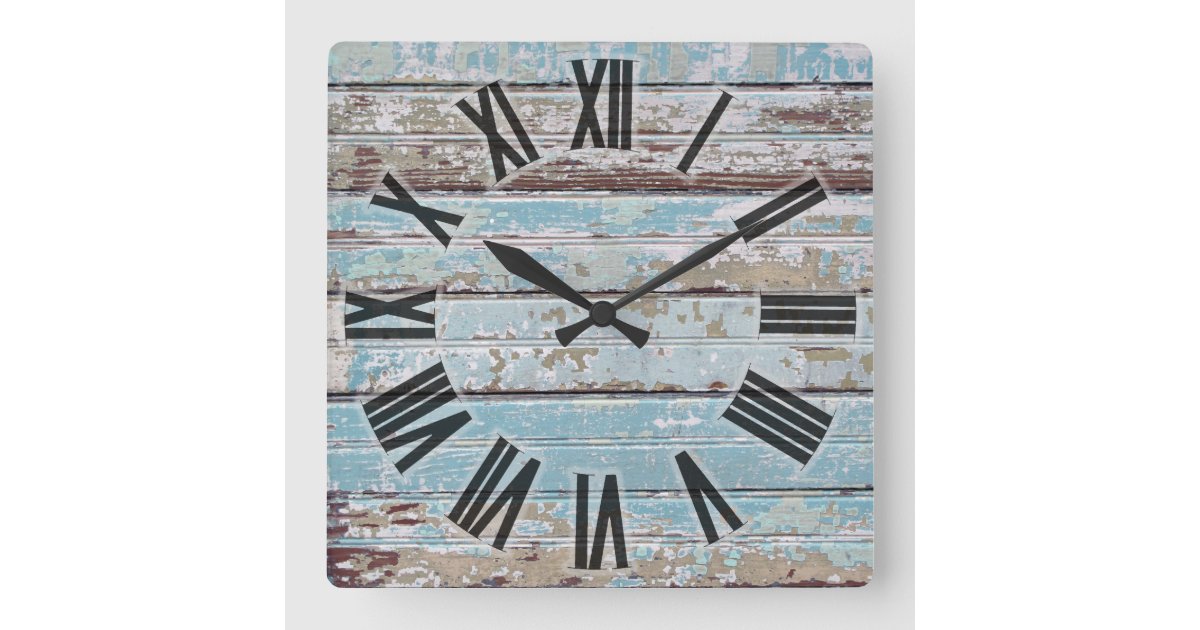 Weathered wood square wall clock | Zazzle