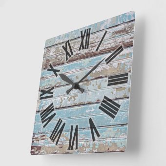 Weathered wood square wall clock | Zazzle