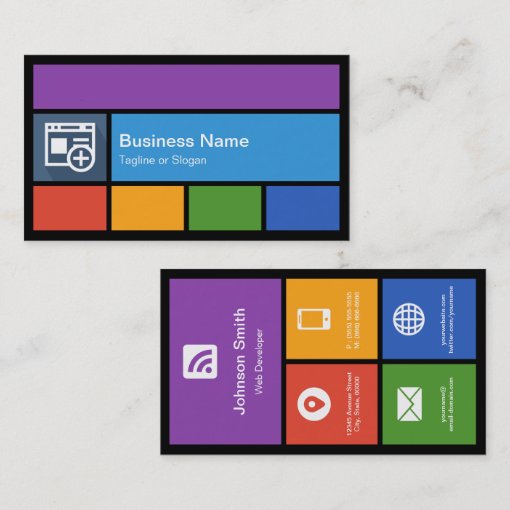 Web Developer - Colorful Tiles Creative Business Card | Zazzle