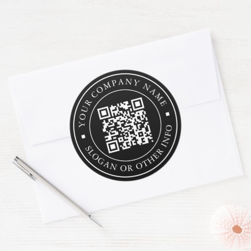 Website Link QR Code Minimal Business Name Black Classic Round Sticker ...