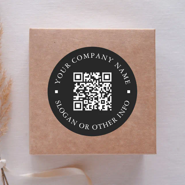 Website Link QR Code Minimal Business Name Black Classic Round Sticker ...