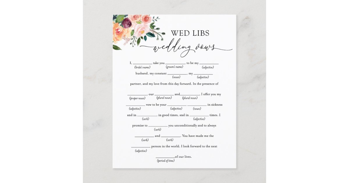 Wed Libs Wedding Vows Bridal Shower Game | Zazzle
