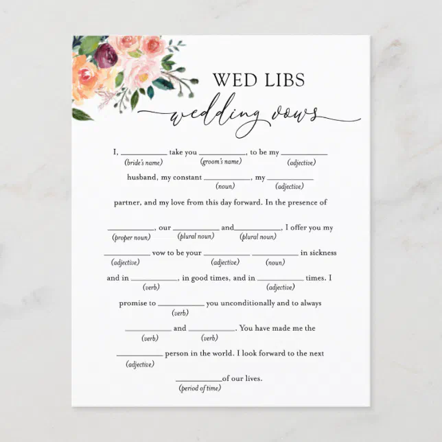 Wed Libs Wedding Vows Bridal Shower Game | Zazzle
