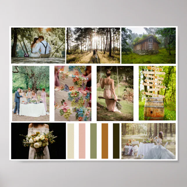 Wedding 9 Photo Template Mood Board Color Swatches Poster | Zazzle