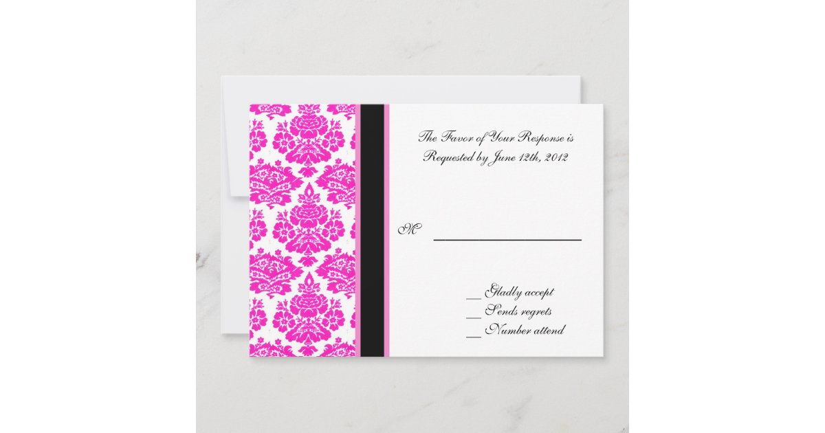 wedding acceptance card, pink damask invitation | Zazzle