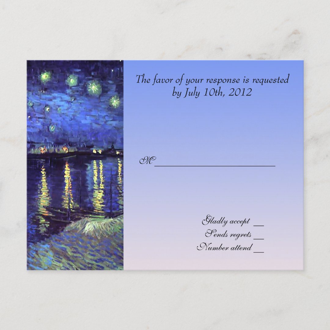 wedding acceptance card, van gogh starry night invitation postcard | Zazzle