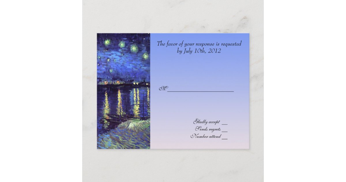 wedding acceptance card, van gogh starry night invitation postcard | Zazzle