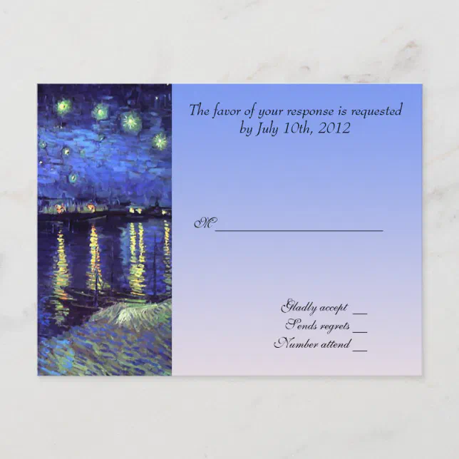 wedding acceptance card, van gogh starry night invitation postcard | Zazzle