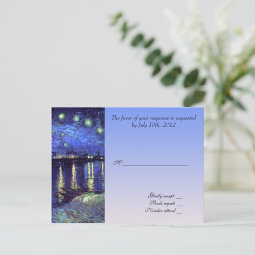 wedding acceptance card, van gogh starry night invitation postcard | Zazzle