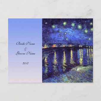 wedding acceptance card, van gogh starry night invitation postcard | Zazzle