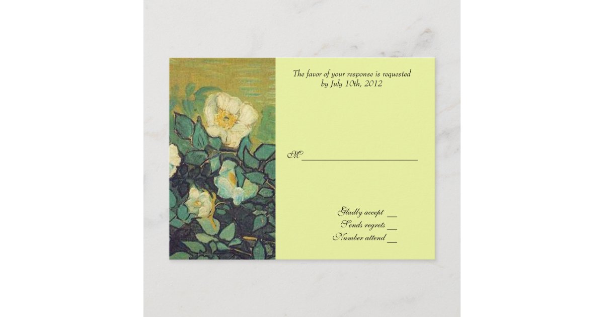 wedding acceptance card, van gogh wid roses invitation postcard | Zazzle