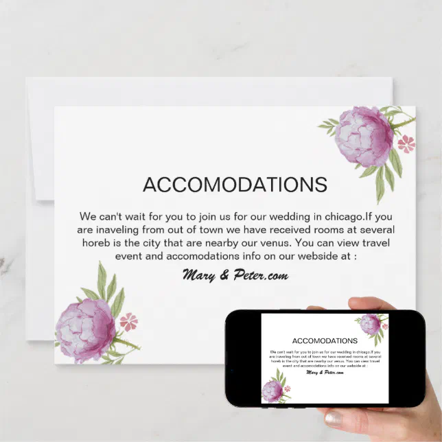 Wedding Accommodation Card | Zazzle