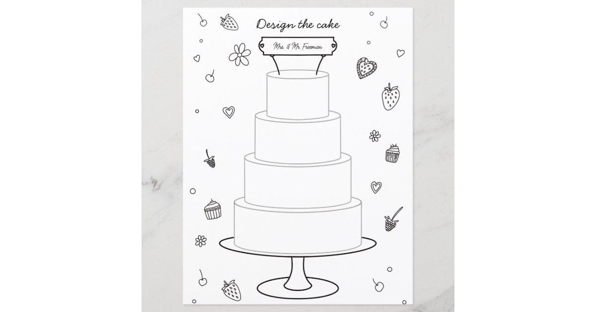 Wedding Activity Colouring Design Cake Page | Zazzle