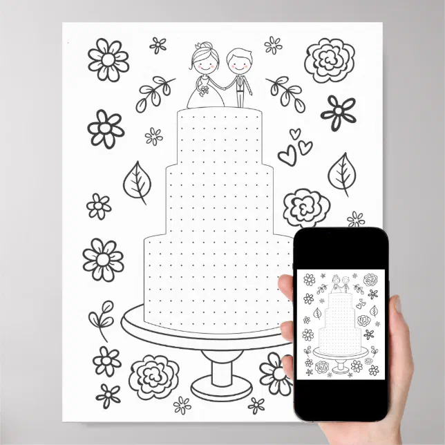 Wedding Activity Dot Game Coloring Page Poster | Zazzle