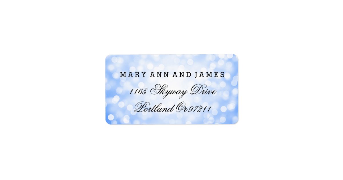 Wedding Address Blue Glitter Lights Label | Zazzle
