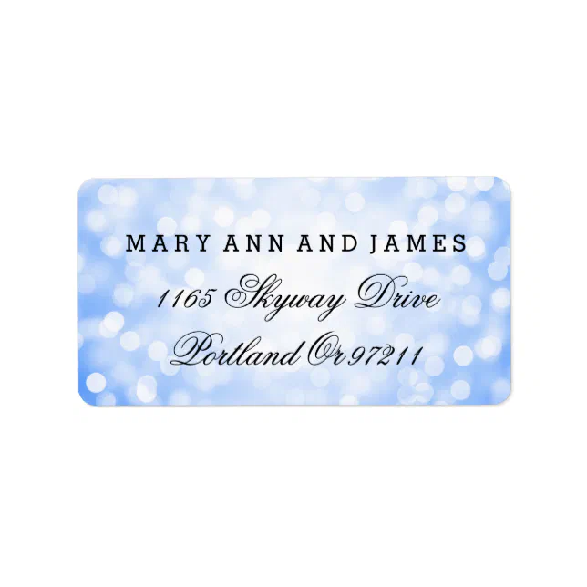 Wedding Address Blue Glitter Lights Label | Zazzle