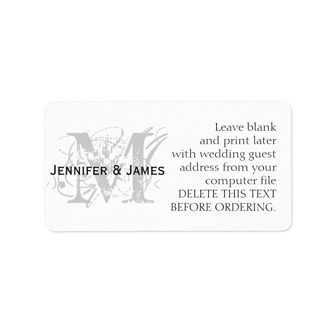 Wedding Address Labels Chic Monogram and Names | Zazzle