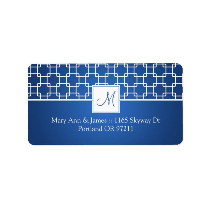 Wedding Address Monogram Trellis Pattern Blue Label | Zazzle.com
