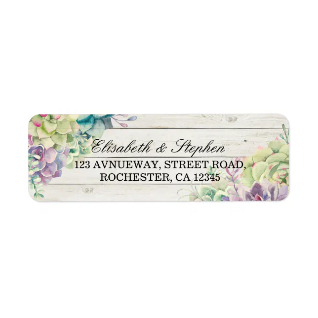 Wedding Address Watercolor Succulents Rustic Wood Label | Zazzle