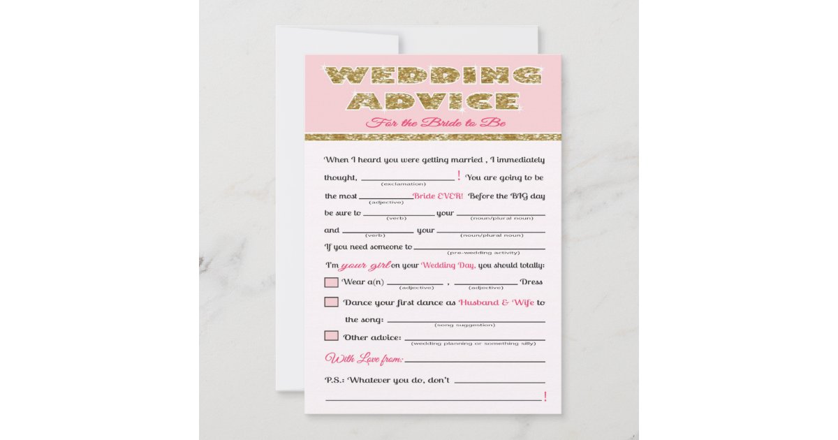 Wedding Advice Bridal shower game | Zazzle