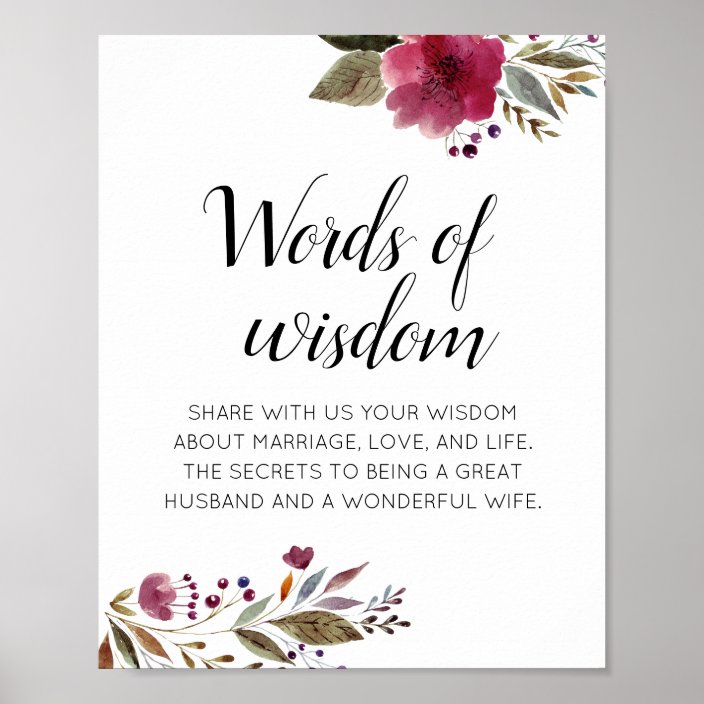 Wedding Advice Words of Wisdom Burgundy Floral Poster | Zazzle.com