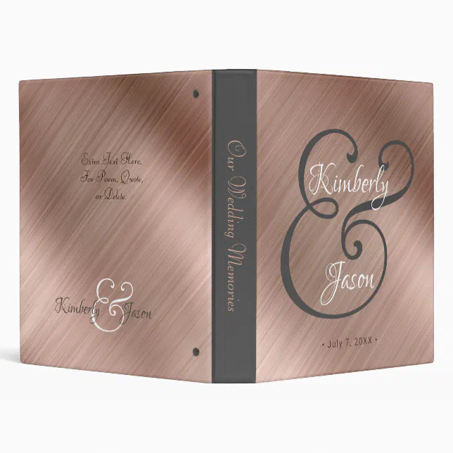 Wedding Album Fancy Monogram/Name Brushed RoseGold 3 Ring Binder | Zazzle