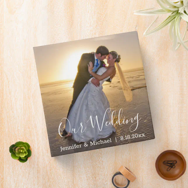 wedding album, photo of bride and groom in sunset 3 ring binder | Zazzle