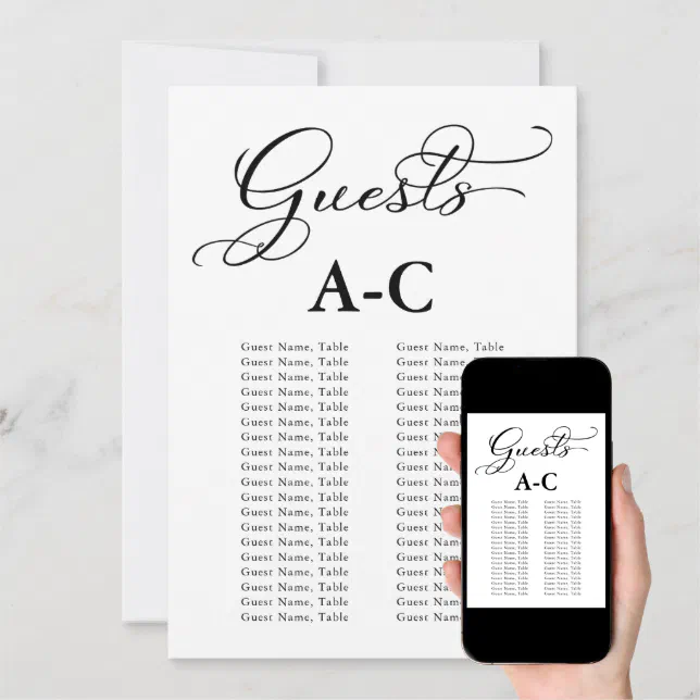 Wedding Alphabetical Guest Seating Elegant Invitation | Zazzle