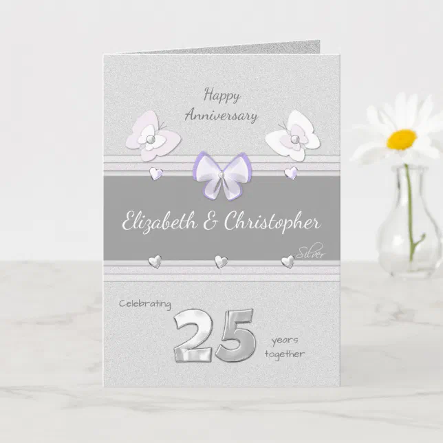 Wedding Anniversary 25th Silver greeting Card | Zazzle