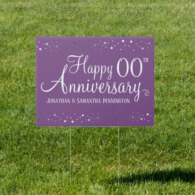 Wedding Anniversary Any Year Silver Confetti Sign | Zazzle