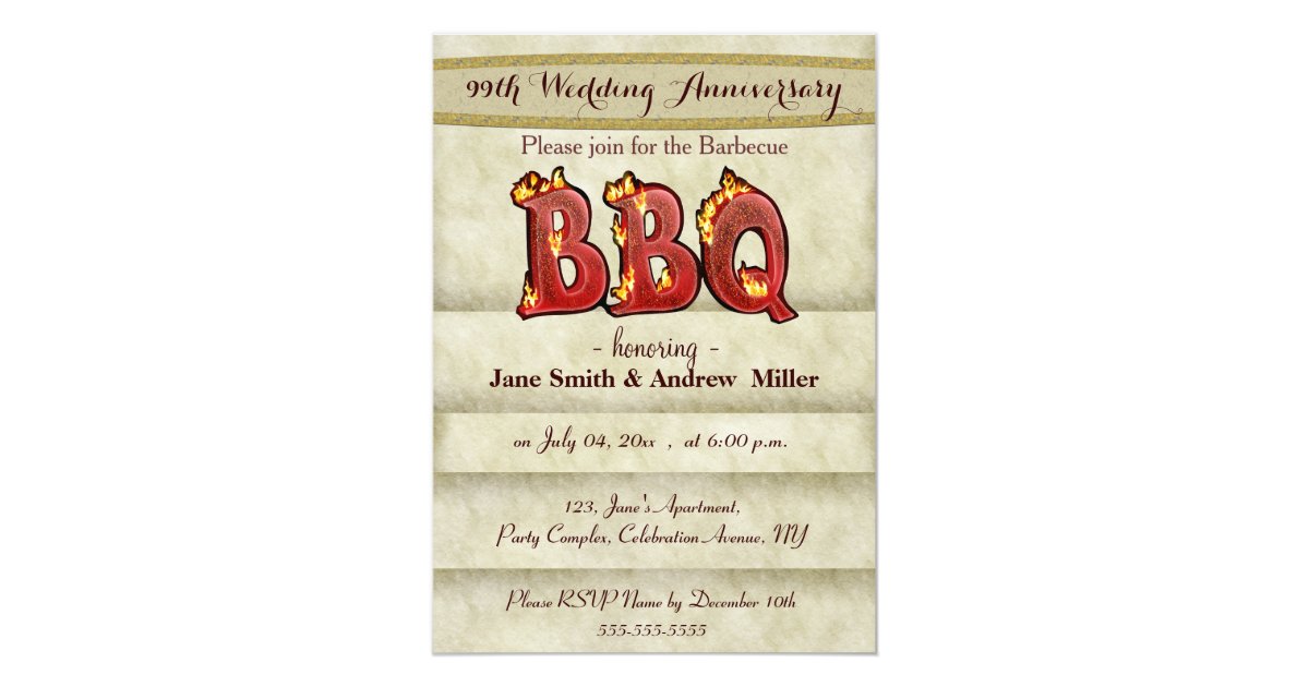 Wedding Anniversary BBQ party invitations | Zazzle.com