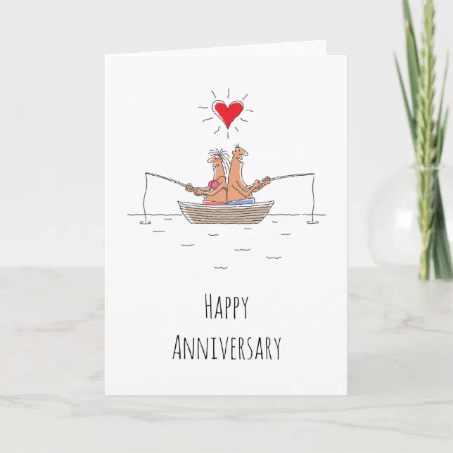 Wedding Anniversary Married Couple Fishing Heart Card | Zazzle