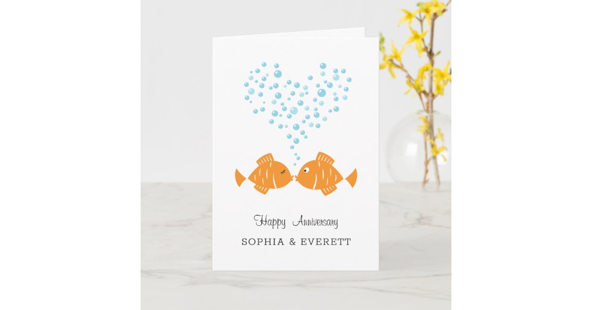 Wedding Anniversary Married Couple Heart Fish Card | Zazzle