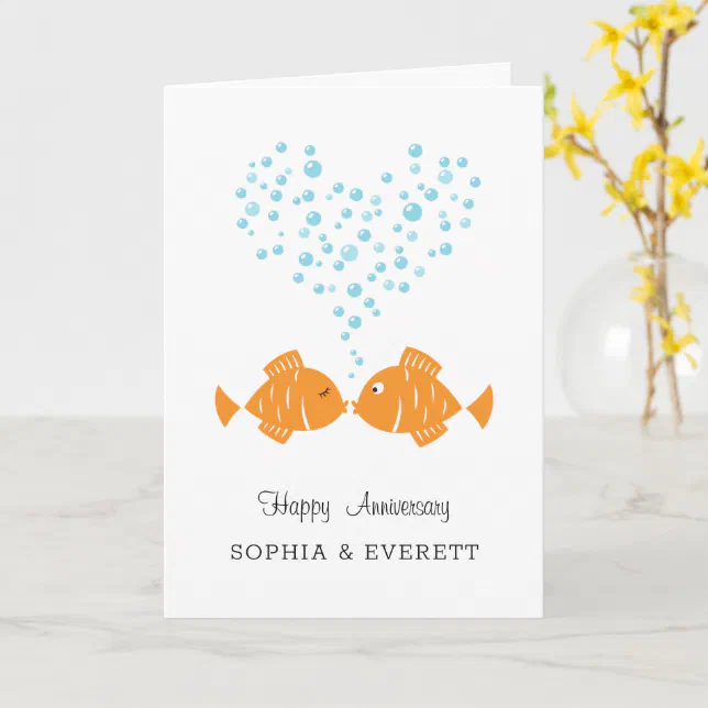 Wedding Anniversary Married Couple Heart Fish Card | Zazzle