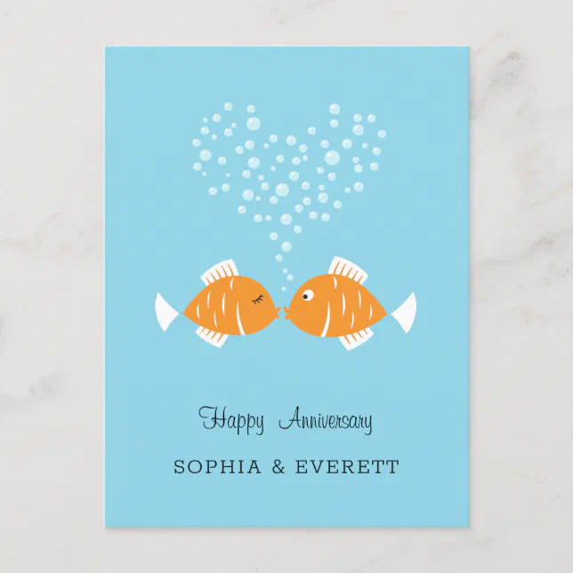 Wedding Anniversary Married Couple Heart Fish Postcard | Zazzle