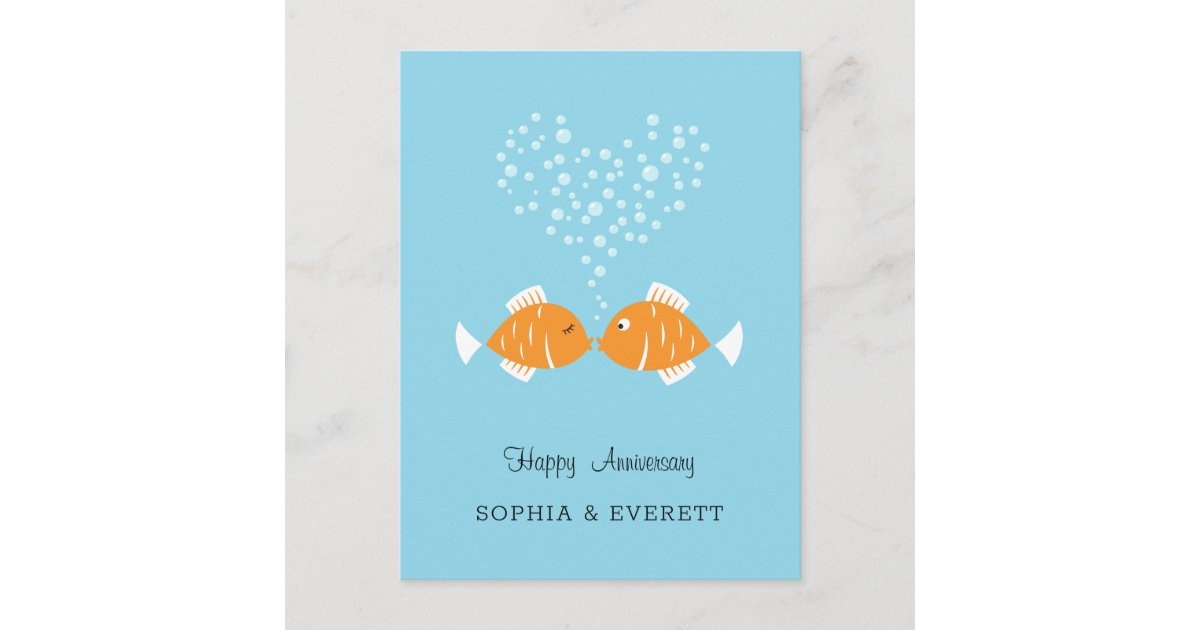 Wedding Anniversary Married Couple Heart Fish Postcard | Zazzle