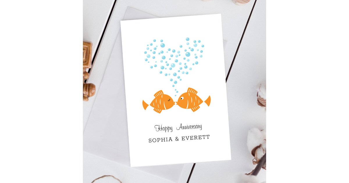 Wedding Anniversary Married Couple Heart Fish Postcard | Zazzle